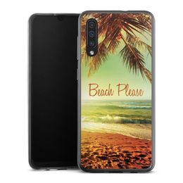 DeinDesign Galaxy A50 Handy Silikon H&uuml;lle Case transparent Handyh&uuml;lle Beach Palm Tree Urlaub Silikon Case