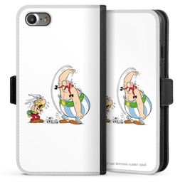 DeinDesign iPhone SE (2020) Handy Klapph&uuml;lle Handyh&uuml;lle aus Kunst Leder schwarz Flip Case Official Licensed Product Obelix Asterix Sideflip mit Lasche