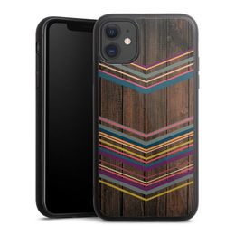 DeinDesign iPhone 11 Handy Gallery Case Handyh&uuml;lle 9H Geh&auml;rtetes Glas R&uuml;ckseite H&uuml;lle Muster Wood Wooden Look Gallery Case