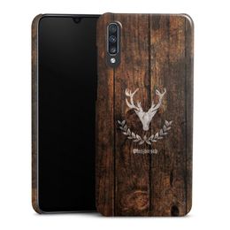 DeinDesign Galaxy A70 Handy Premium Case Smartphone Handyh&uuml;lle Schutzh&uuml;lle gl&auml;nzend Wooden Look Deer Wood Premium Case