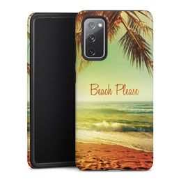 DeinDesign Galaxy S20 FE 5G Handy Panzer Handyh&uuml;lle robuste Outdoor H&uuml;lle Schutzh&uuml;lle gl&auml;nzend Beach Palm Tree Urlaub Tough Case