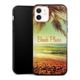 DeinDesign iPhone 12 Handy Slim Case extra d&uuml;nn Silikon Handyh&uuml;lle schwarz H&uuml;lle Palm Tree Urlaub Beach Silikon Slim Case