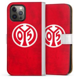 DeinDesign iPhone 12 Pro Max Handy Klapph&uuml;lle Handyh&uuml;lle aus Kunst Leder wei&szlig; Flip Case 1. Fsv Mainz 05 E.V. Nullf&uuml;nfer Official Licensed Product Sideflip mit 
