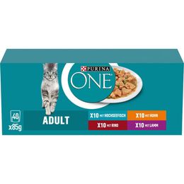 Purina One Adult in Sauce Sorten-Mix Katzen-Nassfutter ohne k&uuml;nstliche Farb- , Konservierungs- und Aromastoffe 40x85g