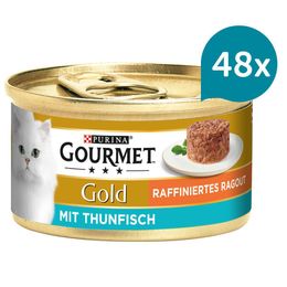Gourmet Gold Raffiniertes Ragout mit Thunfisch Katzen-Nassfutter hoher Fleischanteil 48x85g