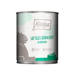 MjAMjAM saftiges H&uuml;hnchen an Brokkoli Katzen-Nassfutter ohne Zuckerzusatz 6x800g