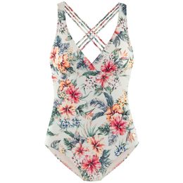 Lascana Damen Badeanzug, creme bedruckt, Gr&ouml;&szlig;e 36B