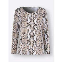 WITT Damen Shirt mit Schlangen-Muster, schwarz-beige-bedruckt, Gr&ouml;&szlig;e 50