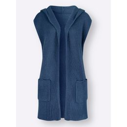 WITT Damen Strickweste mit Kapuze, Ripp-Optik, jeansblau, Gr&ouml;&szlig;e 36