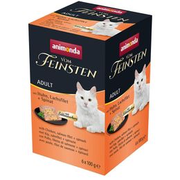 animonda vom Feinsten Adult Schlemmerkern mit Huhn, Lachsfilet + Spinat Katzen-Nassfutter getreidefrei 6x100g