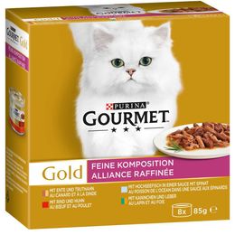 Gourmet Gold Feine Komposition Mixpaket Katzen-Nassfutter Alleinfuttermittel 8x85g