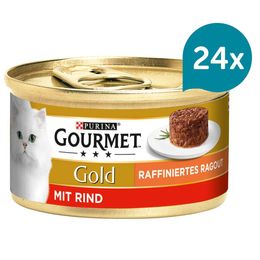 Gourmet Gold Raffiniertes Ragout mit Rind Katzen-Nassfutter naturbelassen 24x85g