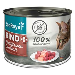 ZooRoyal Rind + Multifleischcocktail Katze Katzen-Nassfutter ohne Zuckerzusatz 12x200g