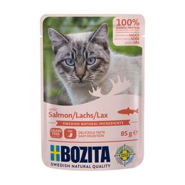 Bozita H&auml;ppchen in So&szlig;e mit Lachs Katzen-Nassfutter getreidefrei 12x85g