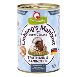 Granatapet Liebling's Mahlzeit Junior Truthahn und Kaninchen Hunde-Nassfutter getreidefrei 12x400g