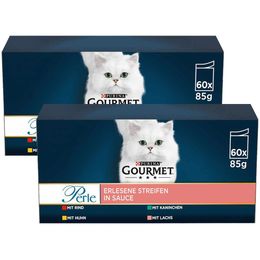 Gourmet Perle Erlesene Streifen in Sauce Mixpaket Katzen-Nassfutter Alleinfuttermittel 120x85g
