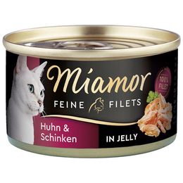 Miamor Feine Filets in Jelly Huhn und Schinken Katzen-Nassfutter ohne Farbstoffe 24x100g