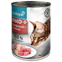 ZooRoyal Rind + Multifleischcocktail Katzen-Nassfutter getreidefrei 6x400g