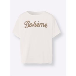 Heine Witt Damen T-Shirt mit Stickerei-Schriftzug, ecru, Gr&ouml;&szlig;e 42