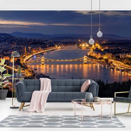 Bilderwelten Tapete - Fototapete Skyline Budapest - Wandtapete Schlafzimmer Wohnzimmer modern - auch kleisterfrei- VliesSonnenuntergang