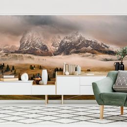 Bilderwelten Tapete - Fototapete Neblige Berge Landschaft - Dolomiten im Nebel - Natur Bildtapete Bildtapete Schlafzimmer Wohnzimmer