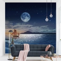 Bilderwelten Tapete - Fototapete Nachthimmel &uuml;ber See - Moon Night Sea - Sternenhimmel - Wandtapete Schlafzimmer Wohnzimmer - auch selbstklebend