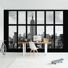 Bilderwelten Fototapete Stadt modern 3D-Effekt einzigartig - Fenster New York Empire State Building - New York Wohnzimmer Schlafzimmer