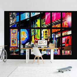 Bilderwelten Tapete - Fototapete Skyline - Fenster Times Square New York - Wandtapete Schlafzimmer Wohnzimmer - auch selbstklebende Tapete