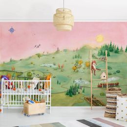 Bilderwelten Kindertapete - Fototapete Kinderzimmer - Fridas Landschaft Eisenbahn - Tapete Baby zimmer Wald - auch selbstklebend