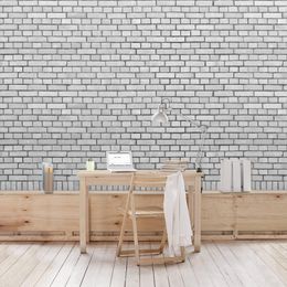 Bilderwelten Fototapete Vliestapete Motiv 3D-Effekt einzigartig - Backstein Mauer Wei&szlig; - Backstein Wohnzimmer Schlafzimmer