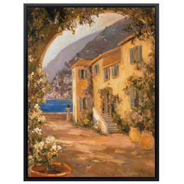 Bilderwelten Leinwandbild - Hochformat Italienische Landschaft - Blumenbogen