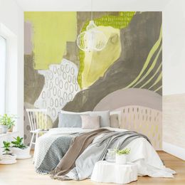 Bilderwelten Fototapete Sonnenflecken I - Vliestapete nach Ma&szlig; Abstrakt Aquarell Kunstdruck Wohnzimmer Schlafzimmer Bad Badezimmer K&uuml;che Flur Esszimmer Gelb