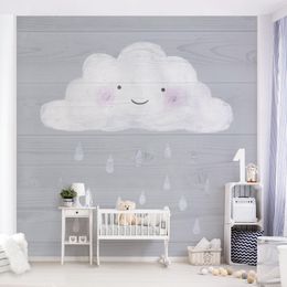 Bilderwelten Abstrakte Aquarell Malerei - Fototapete Zitronen im Nebel II - Wandtapete Schlafzimmer Wohnzimmer gelb grau - Wandtapete Wohnzimmer
