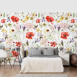 Bilderwelten Mustertapete Marienk&auml;fer mit Mohn als Aquarell