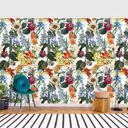Bilderwelten Mustertapete Blumen modern Wandtapete bunt - Farbenfrohe Blumenpracht - Deko Wohnzimmer Schlafzimmer