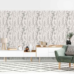 Bilderwelten Fototapete Vliestapete Vintage Wandtapete grau - Blumenwellen in Grau - Pflanzen Wohnzimmer Schlafzimmer