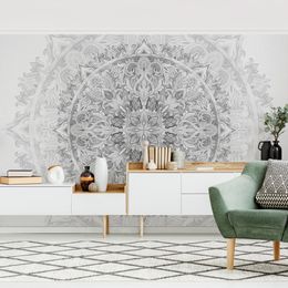Bilderwelten Mustertapete originell modern Aquarell schwarz weiss - Mandala Aquarell Ornament Muster schwarz wei&szlig; - Ornamente Wohnzimmer Schlafzimmer