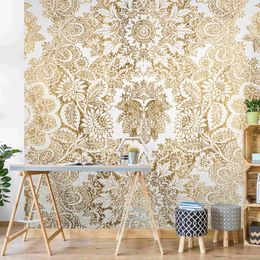 Bilderwelten Bilderweten - Fototapete Antike Barocktapete in Gold selbstklebende Tapete Wandtapeten Wohnzimmer Schlafzimmer K&uuml;che Vliestapete Vintage wei&szlig;