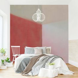 Bilderwelten Fototapete Warme Farbfl&auml;chen selbstklebende Tapete Wandtapeten Vliestapete - rosa rot beige Quadrat abstrakt - Wohnzimmer - nach Ma&szlig;