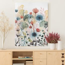 Bilderwelten Leinwandbild Blumen Aquarell Blumen Wildblumen im Sommer I - Leinwanddruck Hochformat - Wandbild S-XXL - Schlafzimmer Wohnzimmer Flur