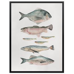 Bilderwelten Leinwandbild - Hochformat Sieben Fische in Aquarell II