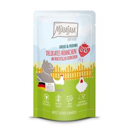 MjAMjAM Quetschie Chicks & Friends H&uuml;hnchen an Erdbeeren Katzen-Nassfutter getreidefrei 12x125g