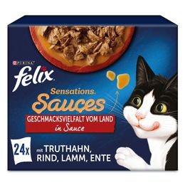 FELIX Sensations Saucen Geschmacksvielfalt vom Land Katzen-Nassfutter mit Omega-6-Fetts&auml;uren 24x85g