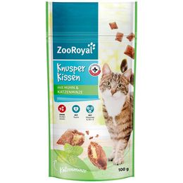 ZooRoyal Knusperkissen mit Huhn & Katzenminze Katzensnacks ohne Zuckerzusatz 100 g
