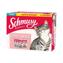 Schmusy Ragout in Sauce Vorteilspack Katzen-Nassfutter ohne Getreidezusatz 48x100g