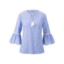 Tchibo - Gestreifte Bluse mit Volants und Lochstickerei - Damen - Gr. 44 - hellblau/gestreift