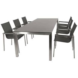 Pharao24.de Terrassengruppe Gartenessgruppe mit sechs Sitzpl&auml;tzen 240 cm breit (siebenteilig)
