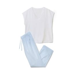 Tchibo - Pyjama-Set - Damen - Gr. L - hellblau/gestreift