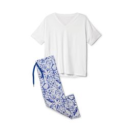 Tchibo - 3/4-Pyjama-Set - Damen - Gr. L - wei&szlig;/print