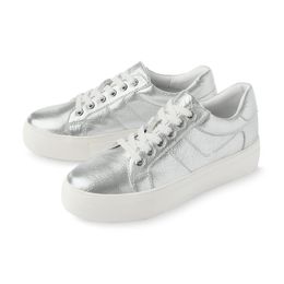 Tchibo - Plateau-Sneaker aus Leder - Damen - Gr. 39 - silber